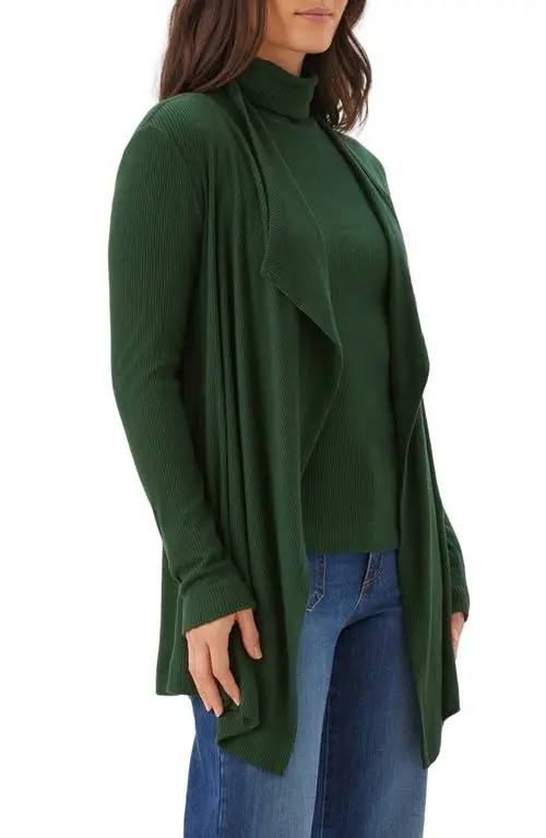 Karen Kane Ribbed Drape Front Cardigan - Forest Green