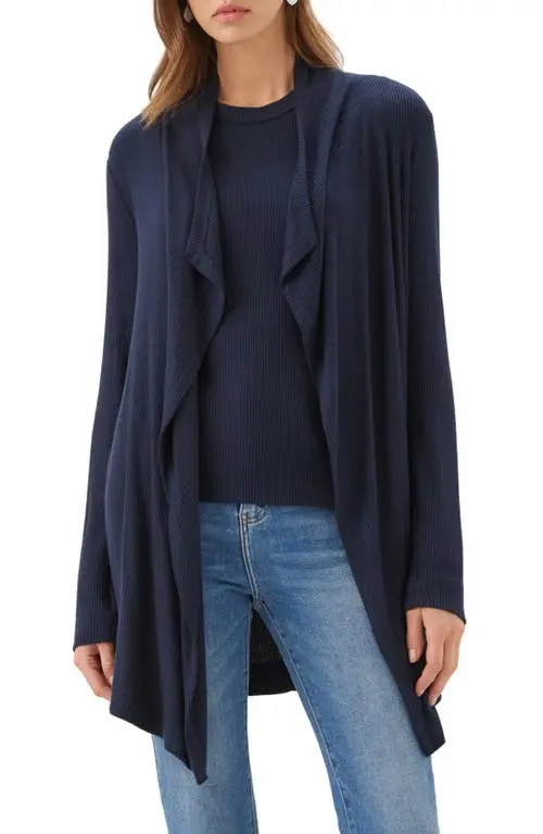 Karen Kane Ribbed Drape Front Cardigan - Navy