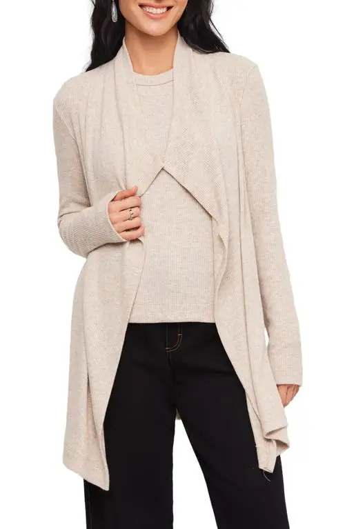 Karen Kane Ribbed Drape Front Cardigan - Oatmeal