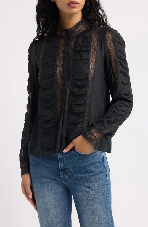 LoveShackFancy Jacque Lace Paneled Silk Button-up Shirt - Black