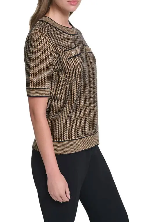 Karl Lagerfeld Paris Short Sleeve Sweater - Black/camel