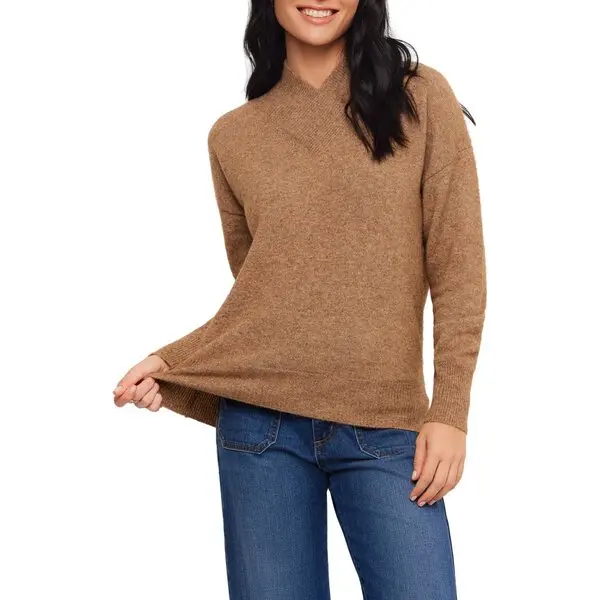 Karen Kane Crossover Shawl Collar Sweater - Camel