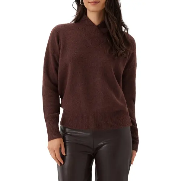 Karen Kane Crossover Shawl Collar Sweater - Chocolate
