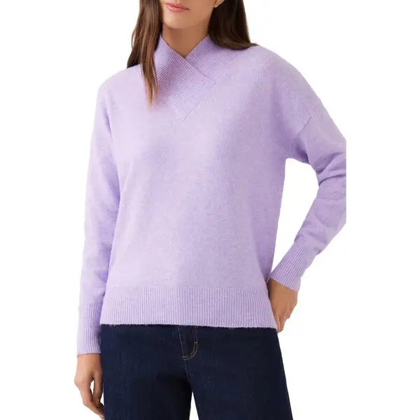 Karen Kane Crossover Shawl Collar Sweater - Lavender