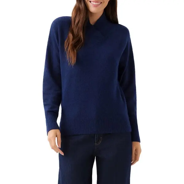 Karen Kane Crossover Shawl Collar Sweater - Navy