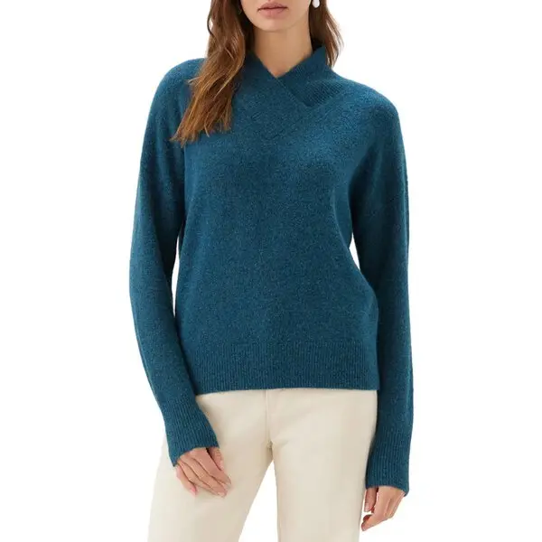 Karen Kane Crossover Shawl Collar Sweater - Teal