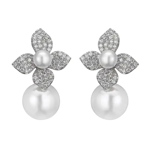 UNTAMED PETALS Magnolia Pearl And Crystal Earrings