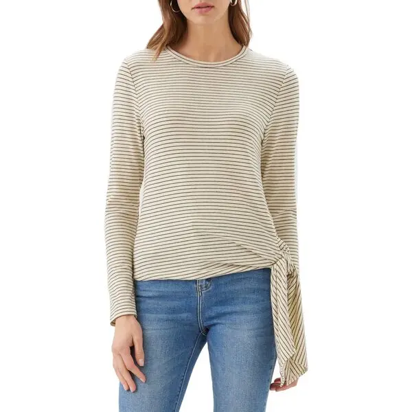 Karen Kane Stripe Side Tie Top - Cream/black