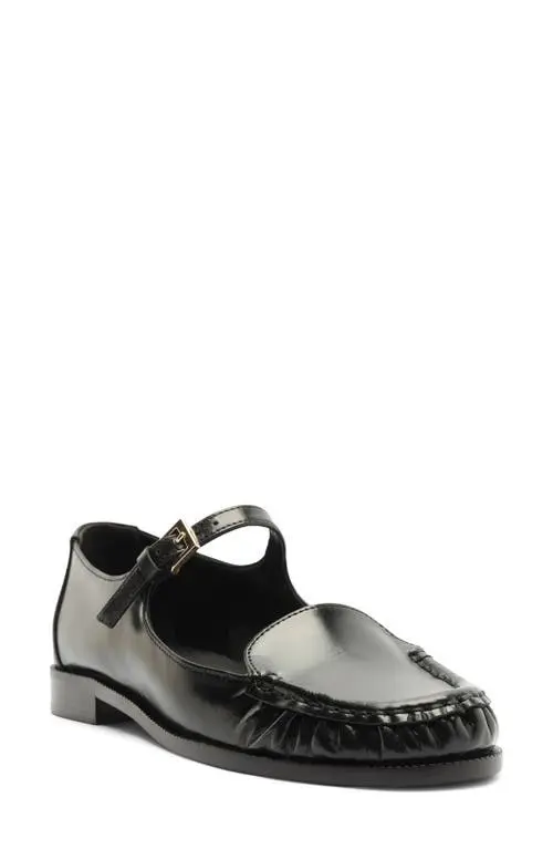 Schutz Tyla Buckle Leather Mary Jane Flat - Black