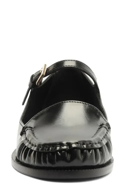 Schutz Tyla Buckle Leather Mary Jane Flat - Black
