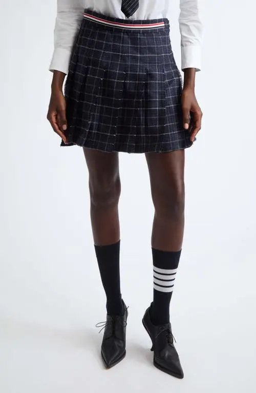 Thom Browne Pleated Wool Miniskirt - Navy
