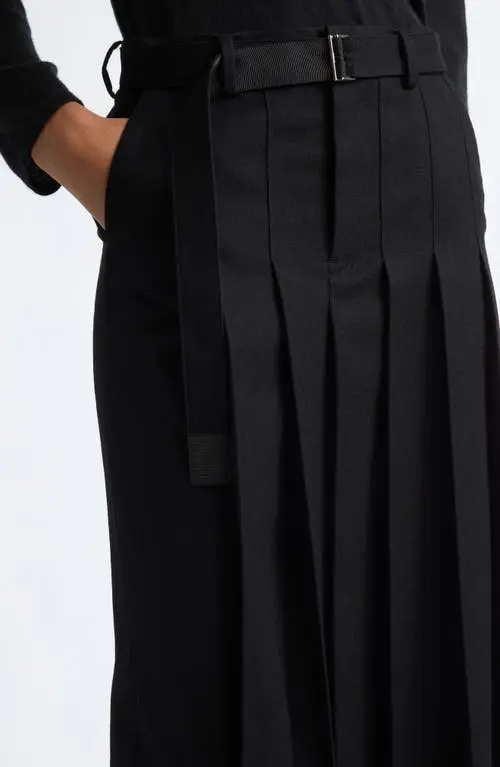 Sacai Pleated Overlay Wool Flannel Wide Leg Pants