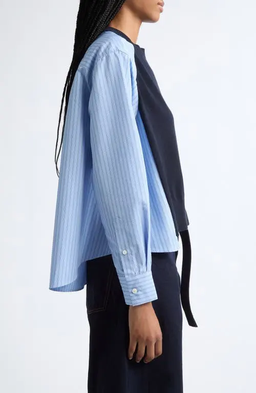 Sacai Poplin Mixed Media Knit Sweater - Navy/light Blue Stripe
