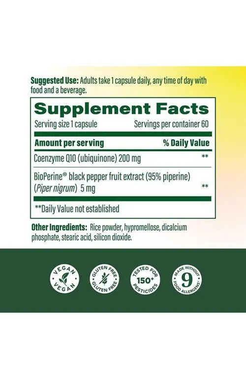 MEGAFOOD High Absorption Coq10 200mg Per Serving With Bioperine Black Pepper Extract
