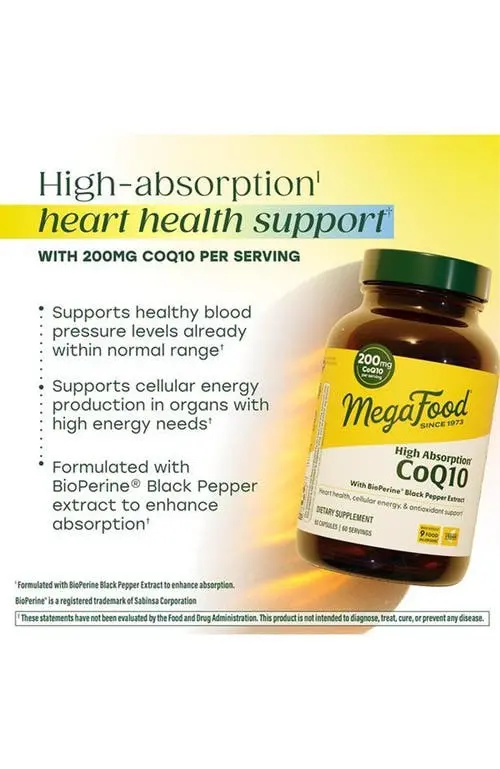 MEGAFOOD High Absorption Coq10 200mg Per Serving With Bioperine Black Pepper Extract