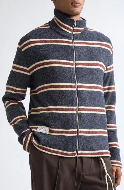 SONG FOR THE MUTE Striped Zip-up Funnel Neck Jacket