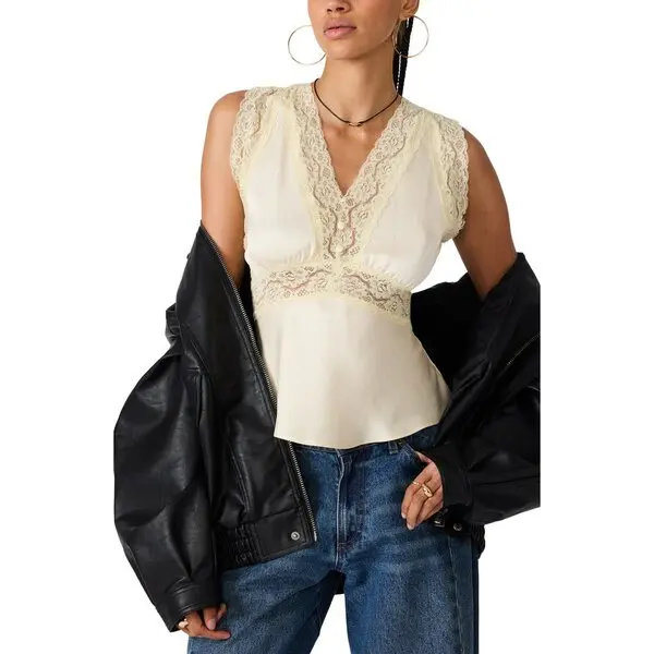 Steve Madden Elinor Lace Accent Sleeveless Peplum Top - Cream