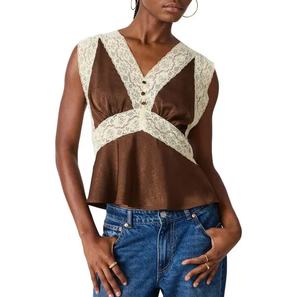 Steve Madden Elinor Lace Accent Top - Dark Espresso
