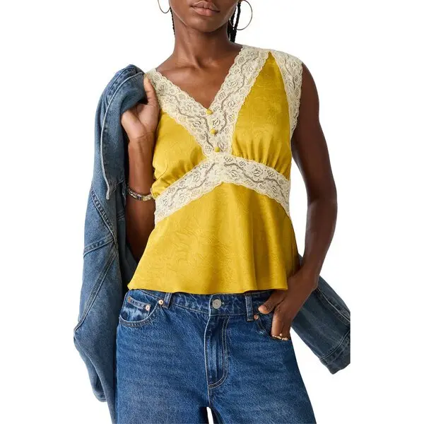 Steve Madden Elinor Lace Accent Sleeveless Peplum Top - Oilslick