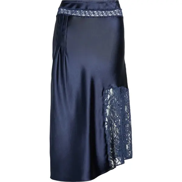 DAMSON MADDER Elea Satin And Lace Midi Skirt - Navy