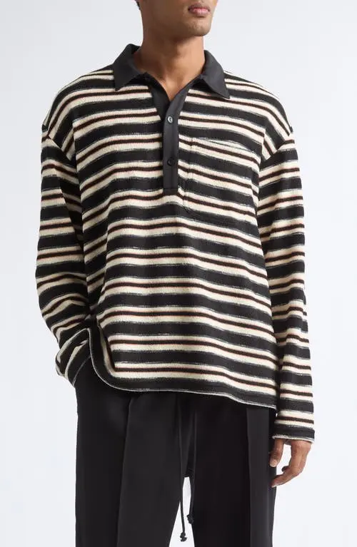 SONG FOR THE MUTE Striped Long Sleeve Polo - Black
