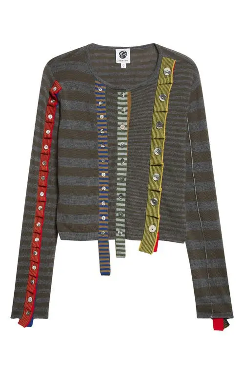 YANYAN Mismatch Placket Merino Wool Cardigan - Grey Multi