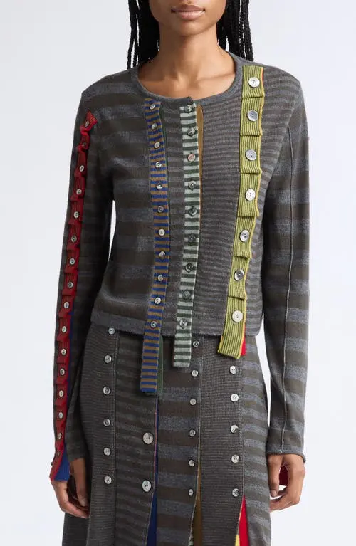 YANYAN Merino Wool Striped Cardigan - Grey Multi