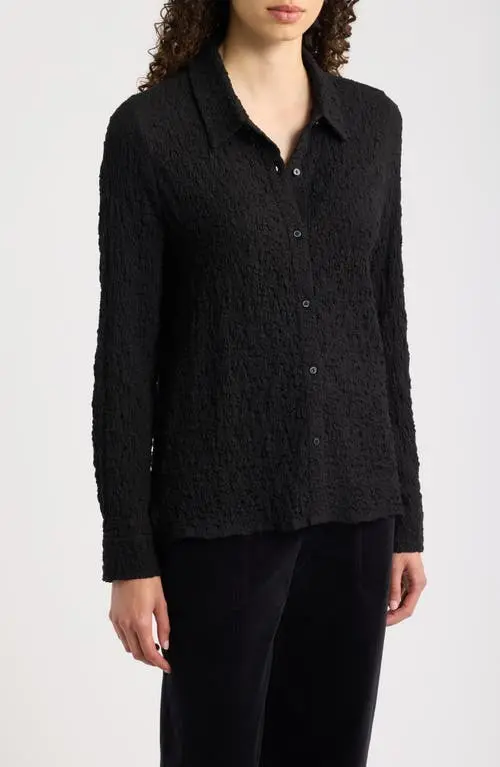 Eileen Fisher Crinkle Texture Shirt With Stretch - Black
