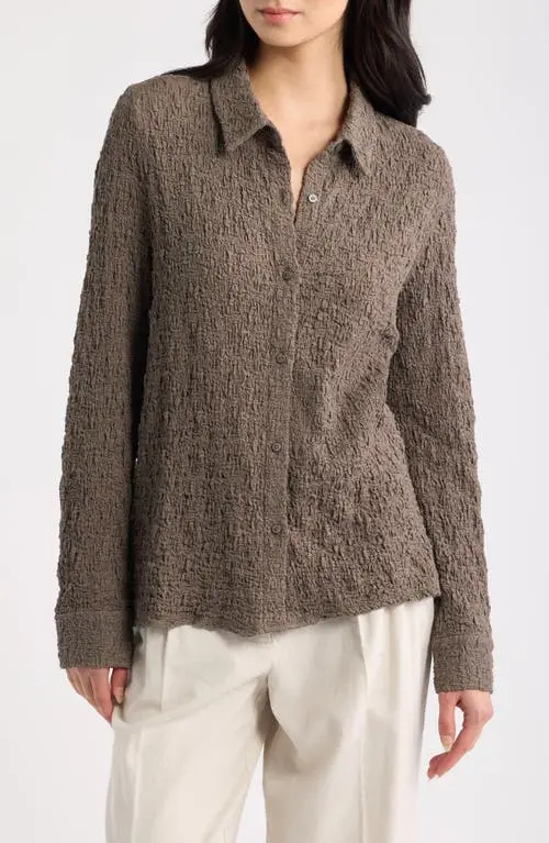 Eileen Fisher Crinkle Texture Shirt With Stretch - Cobblestone