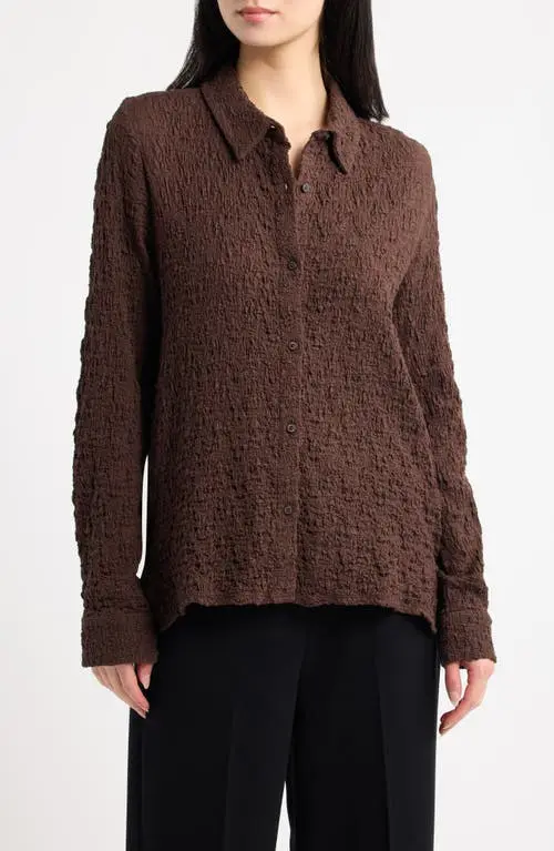 Eileen Fisher Crinkle Texture Shirt With Stretch - Coffee