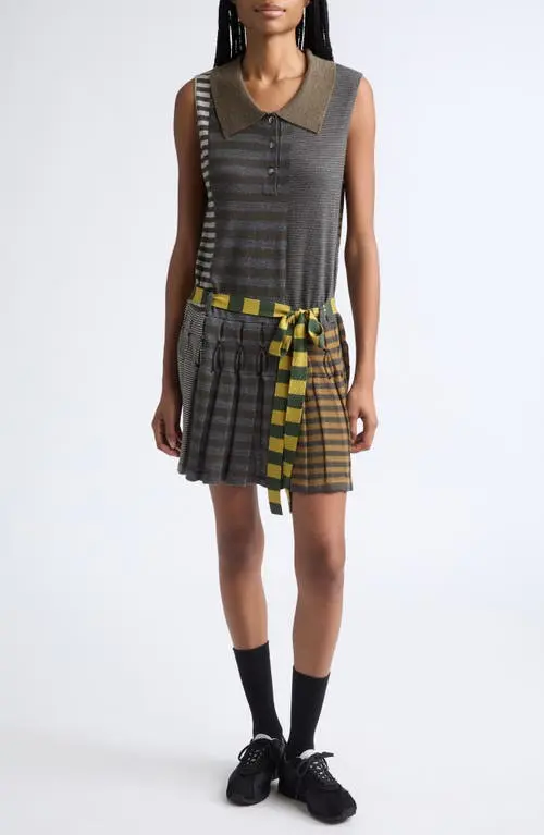 YANYAN Sleeveless Merino Wool Dress With Pleated Skirt - Grey Multi