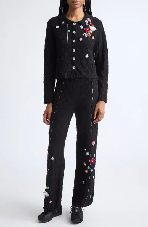 YANYAN Floral Appliqué Organic Cotton Shrunken Jacket