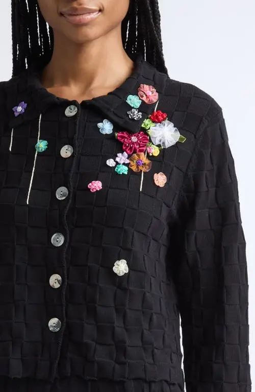 YANYAN Floral Appliqué Organic Cotton Shrunken Jacket