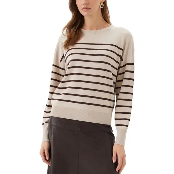 Karen Kane Stripe Crewneck Sweater - Ecru