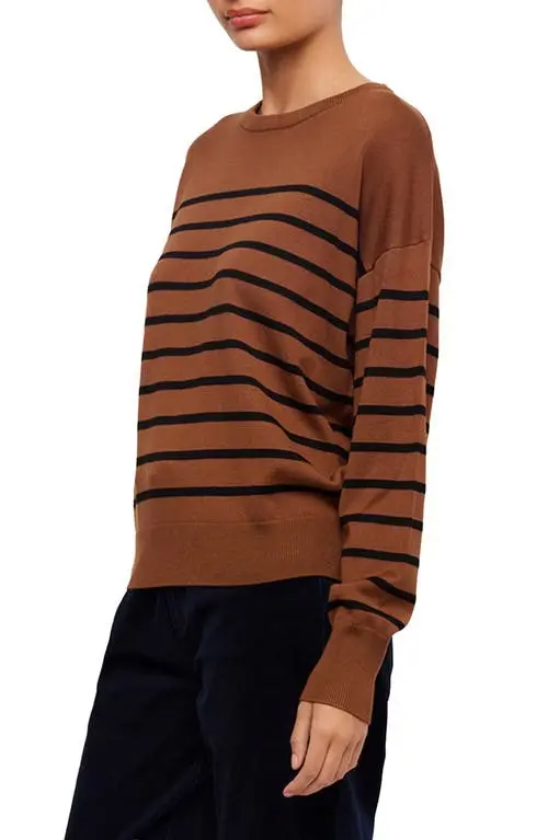 Karen Kane Stripe Crewneck Sweater - Mocha