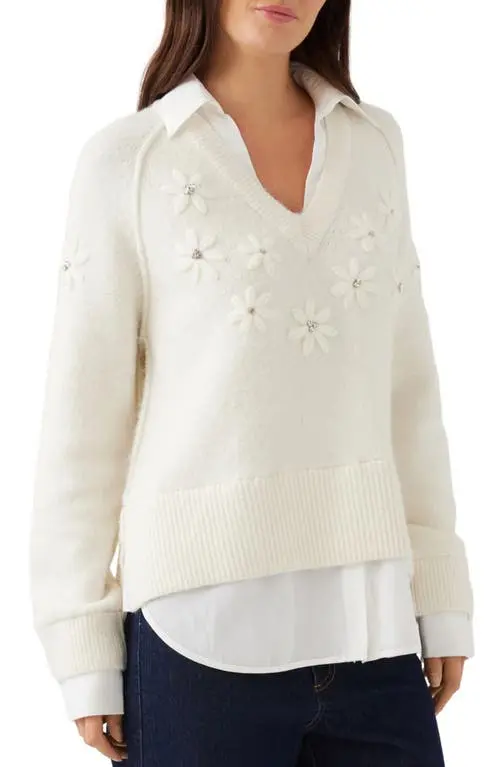 Karen Kane Embroidered Layered V-neck Sweater