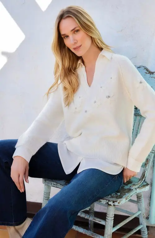 Karen Kane Embroidered Layered V-neck Sweater