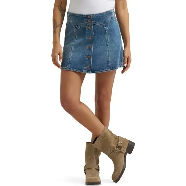 Wrangler Paneled Cotton Denim Miniskirt