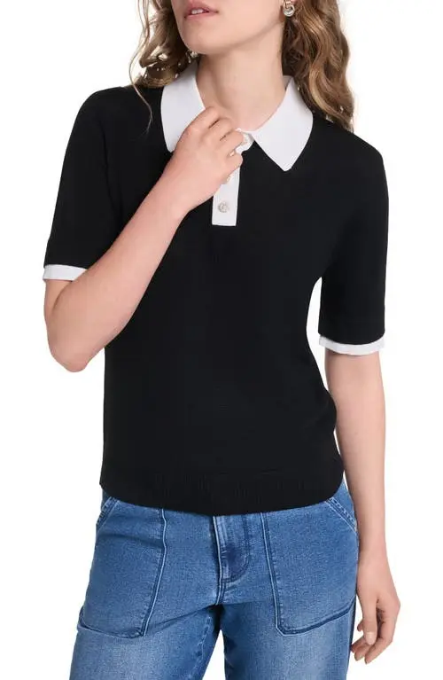 Karl Lagerfeld Paris Johnny Collar Short Sleeve Sweater - Black/soft White