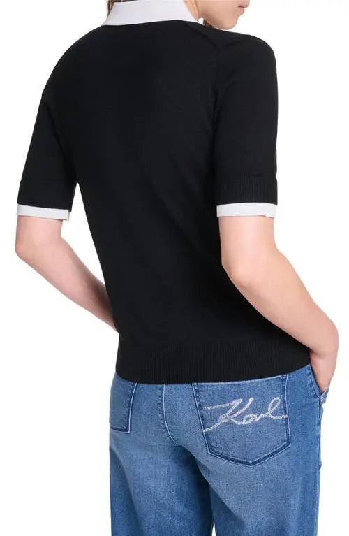 Karl Lagerfeld Paris Johnny Collar Short Sleeve Sweater - Black/soft White