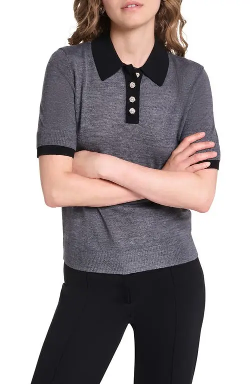 Karl Lagerfeld Paris Johnny Collar Short Sleeve Sweater - Graphite Heather/black