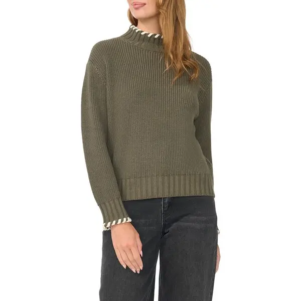 Vince Camuto Whipstitch Detail Turtleneck Sweater - Moss Melody