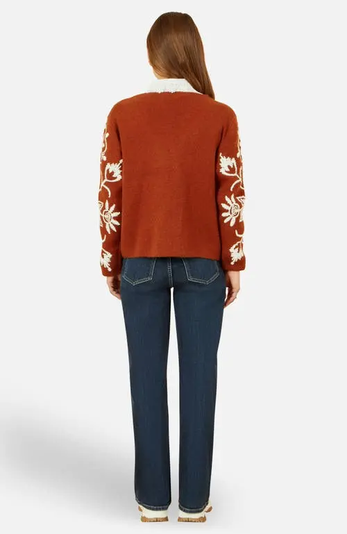 YUMI Folk Embroidered Tie Front Cardigan