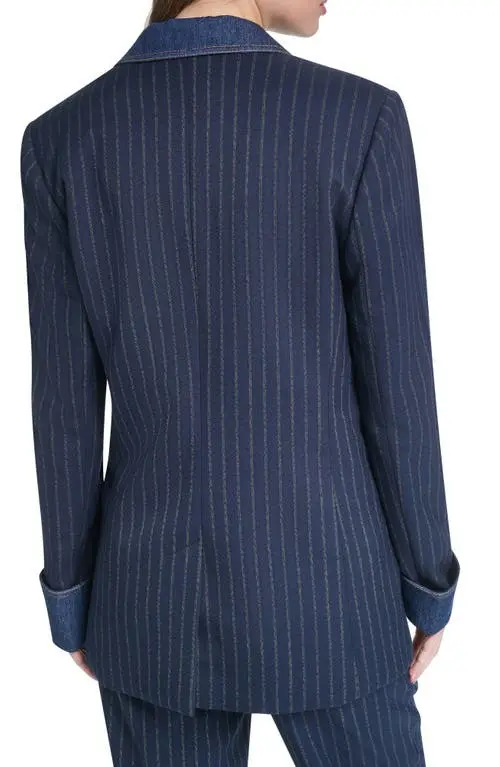 Karl Lagerfeld Paris Denim Trim Striped Blazer