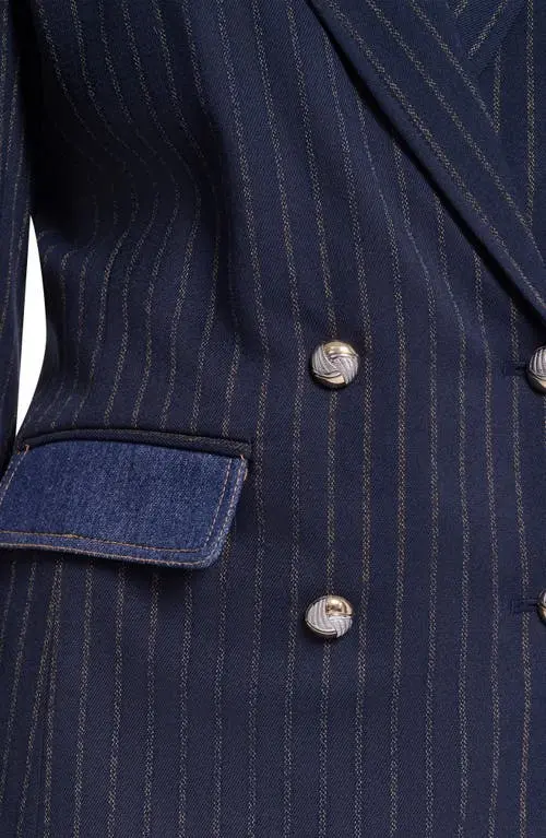 Karl Lagerfeld Paris Denim Trim Striped Blazer