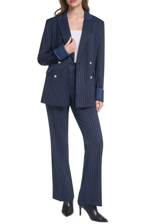 Karl Lagerfeld Paris Denim Trim Striped Blazer