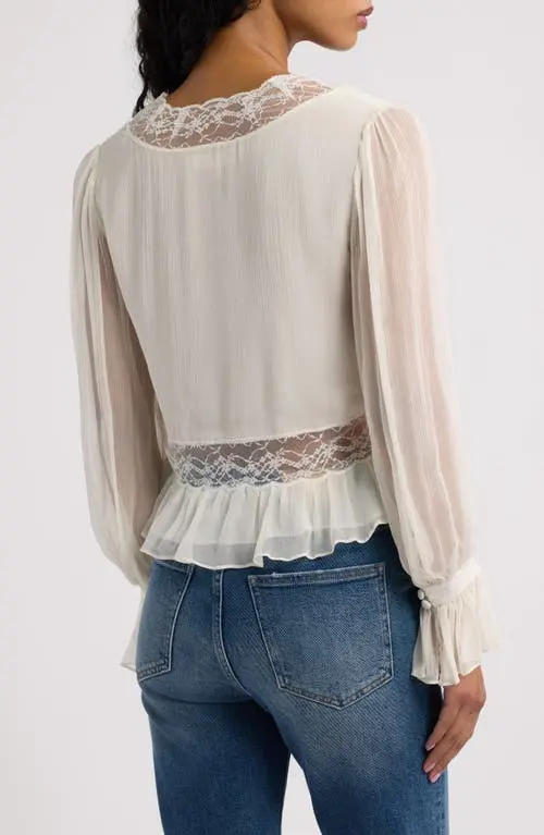LoveShackFancy Thessira Lace Trim Ruffle Silk Blouse - Pale Stone