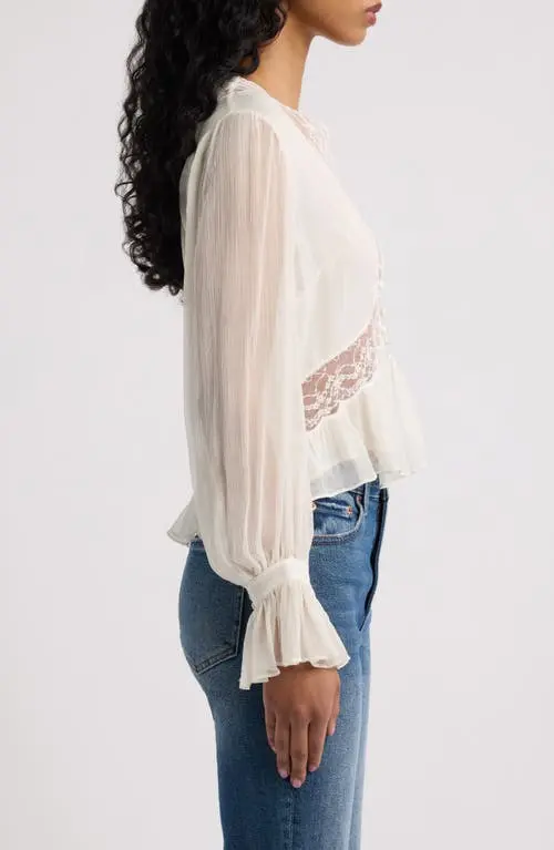 LoveShackFancy Thessira Lace Trim Ruffle Silk Blouse - Pale Stone