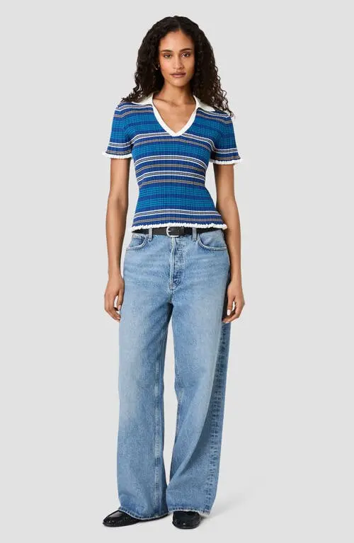 French Connection Striped Crinkle Rib Polo