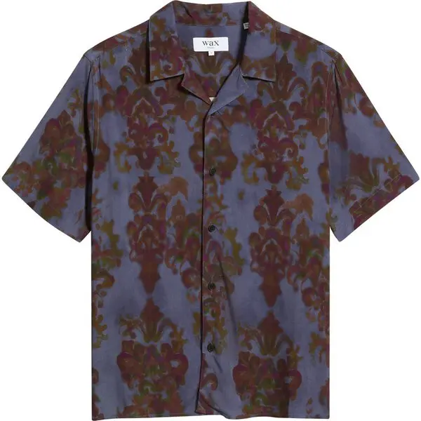 WAX LONDON Didcot Ornate Blur Camp Shirt - Blue/brown